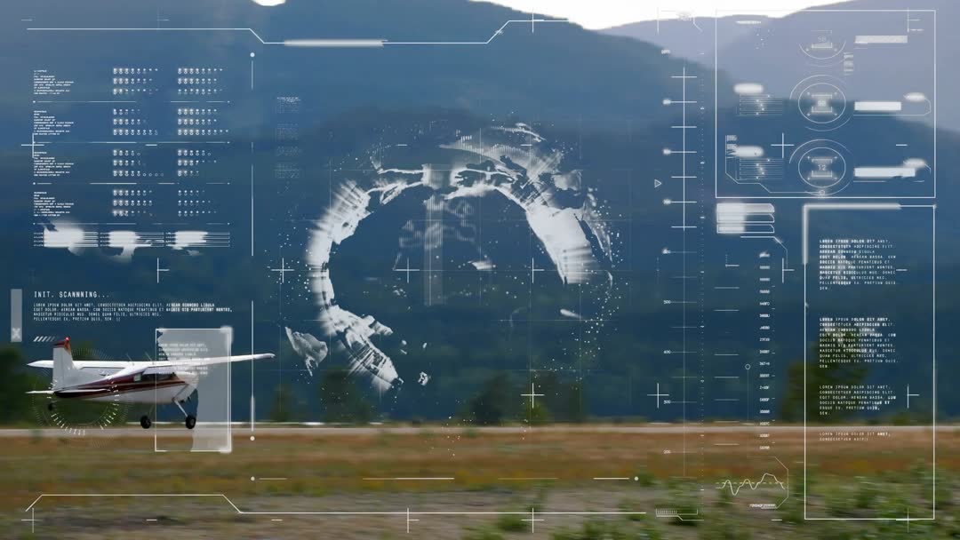 Plane taking off with futuristic augmented reality interface - Free ...