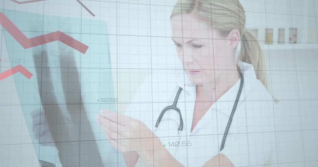 Female Doctor Analyzing Digital Data with Graphs