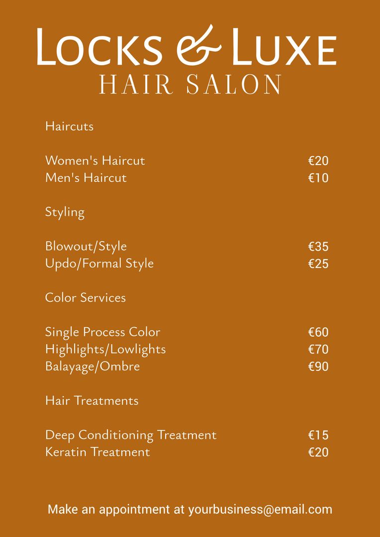 Elegant Hair Salon Service Menu with Sophisticated Design
