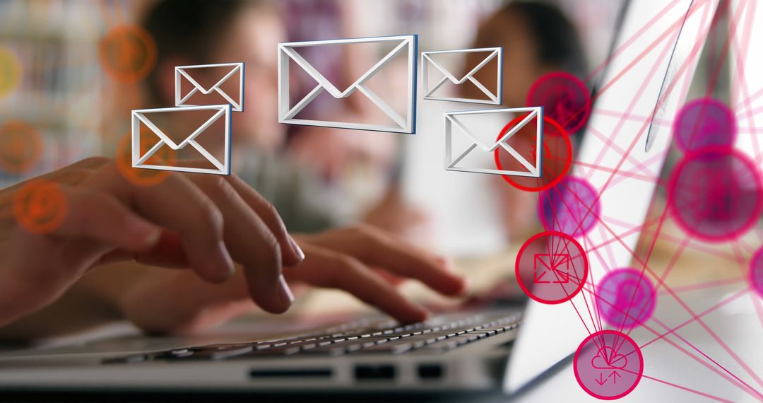 Digital Communication Concept with Floating Mail Icons Over Laptop