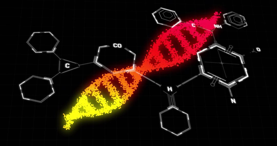 Complex DNA Strand with Molecular Structures Visualization
