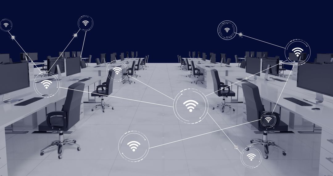 Modern Office with Network Connection Nodes Concept