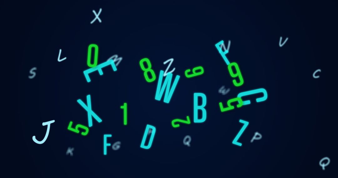 Floating Alphabets and Numbers on Blue Background for Education