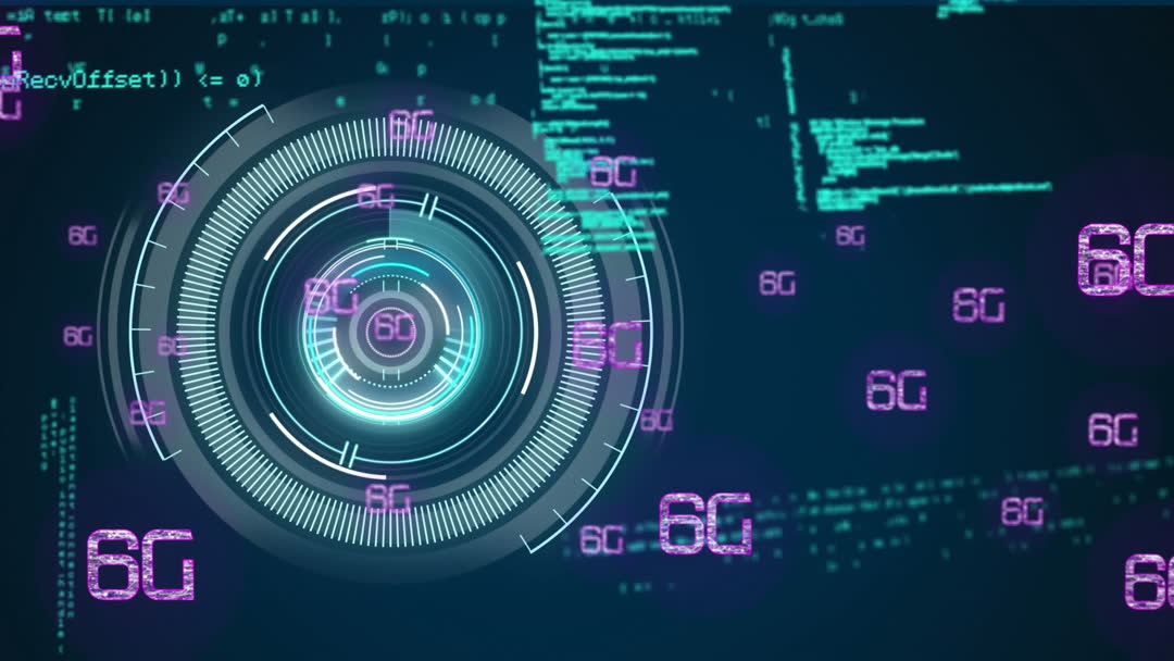 Futuristic Technology Animation with 6G Data and Scanning Blueprints