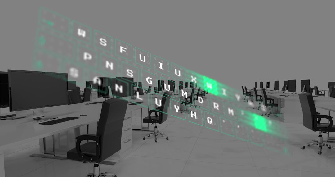 Futuristic Digital Interface in Modern Office Environment