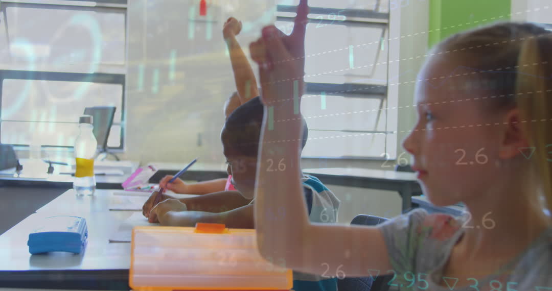 Students engaging with graph animations in colorful classroom - Free ...