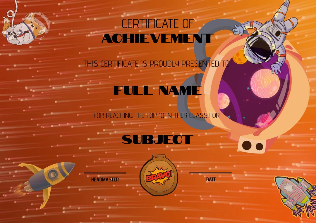 Space-Themed Certificate of Achievement with Astronauts and Planets