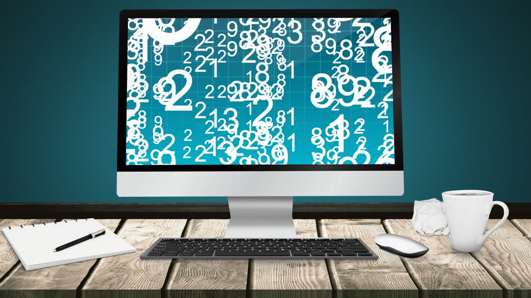 Floating numbers on computer screen representing digital data - Free ...