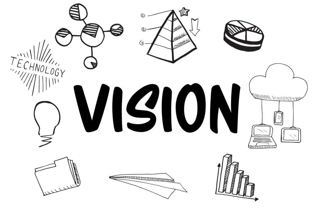 Vision Text with Technology Doodles Transparent Background