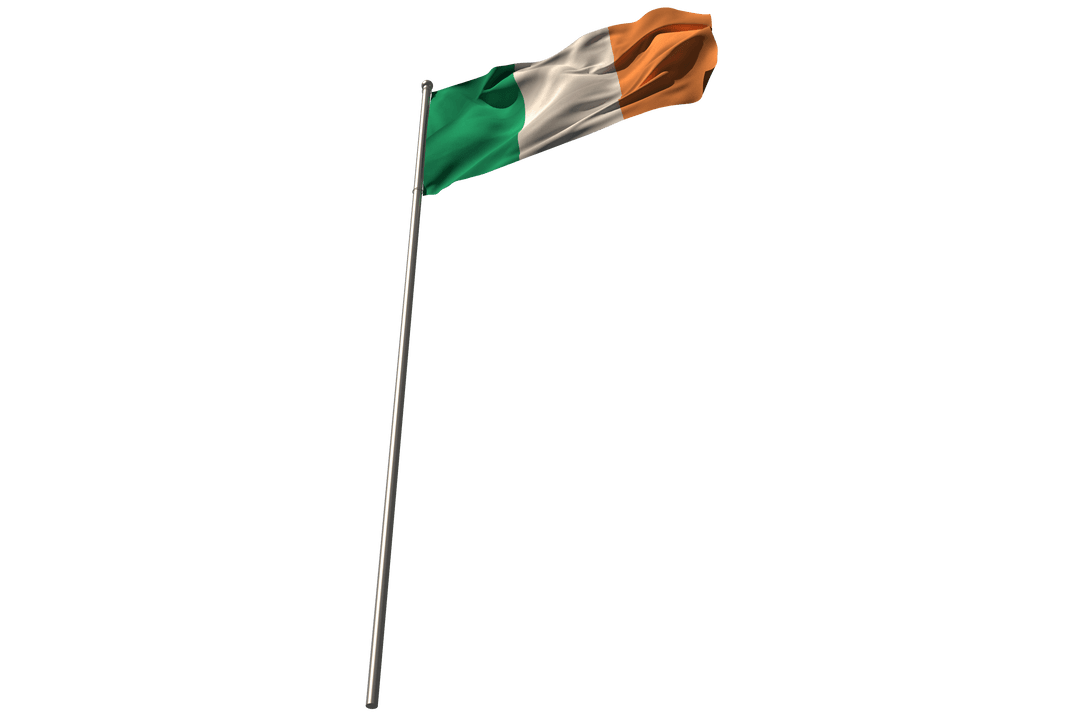 Irish Flag Waving on Transparent Background: Patriotic Symbol