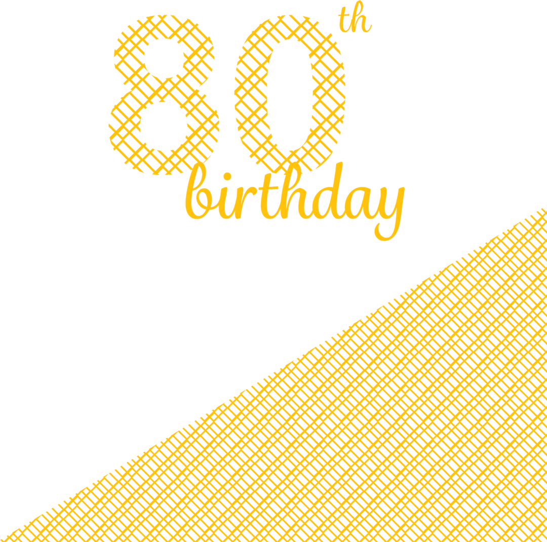 80th Birthday Celebration PNG with Transparent Yellow Design Background