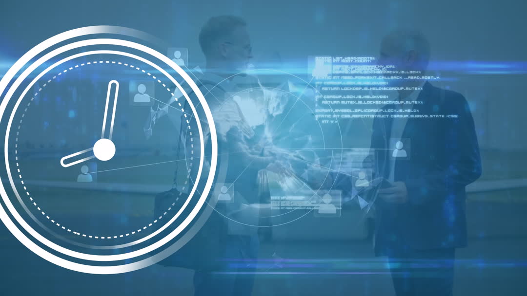 Digital Transformation: Clock Animation Over Cyber Data Network