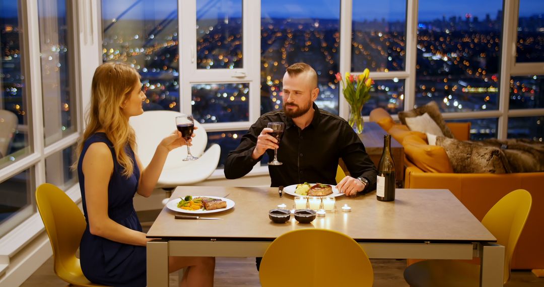 Romantic Dinner in High-Rise with City Light View