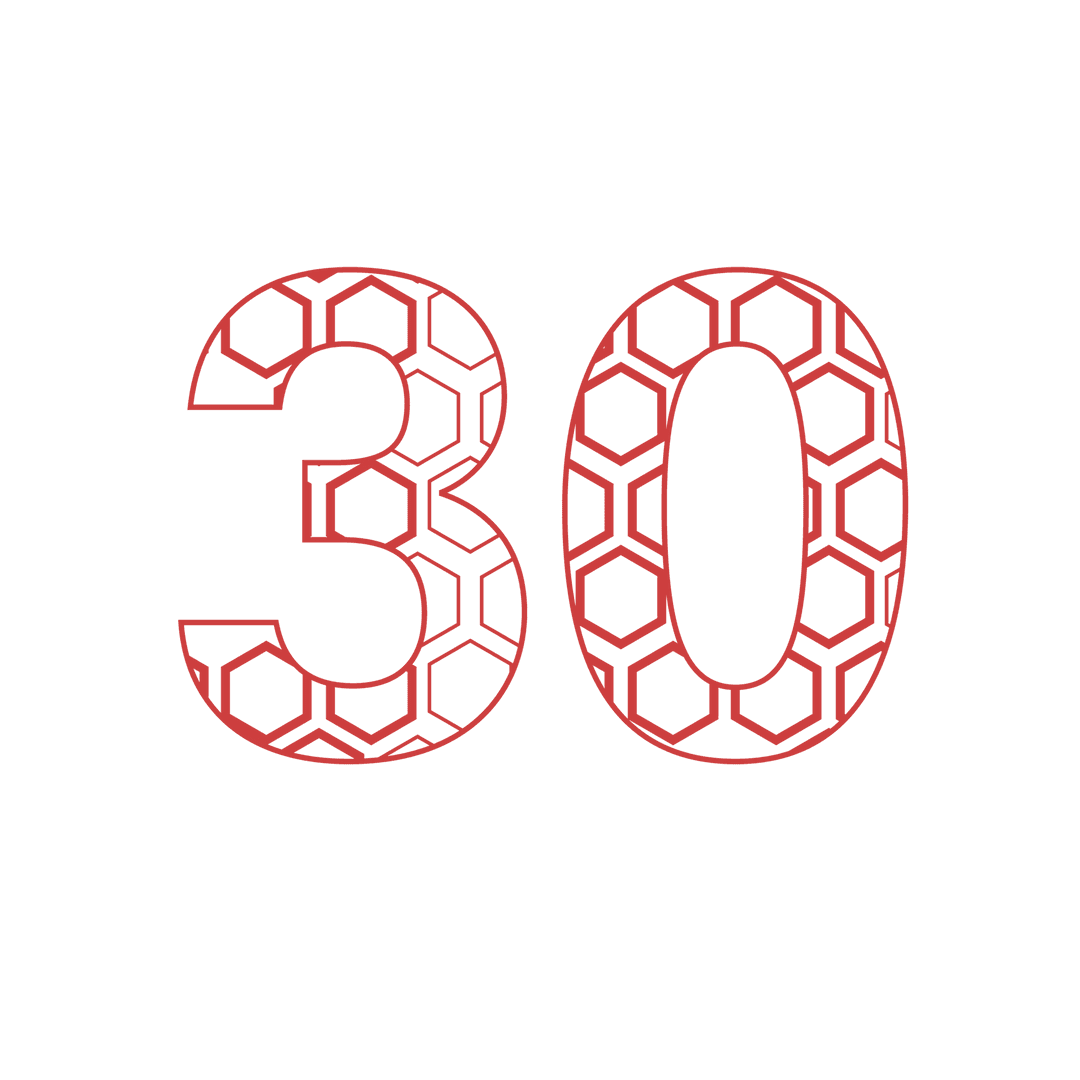 Patterned Red Number 30 on Transparent Background Celebratory Design