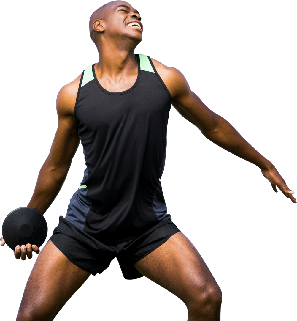 African American Male Discus Thrower Exhibiting Dynamic Motion on ...