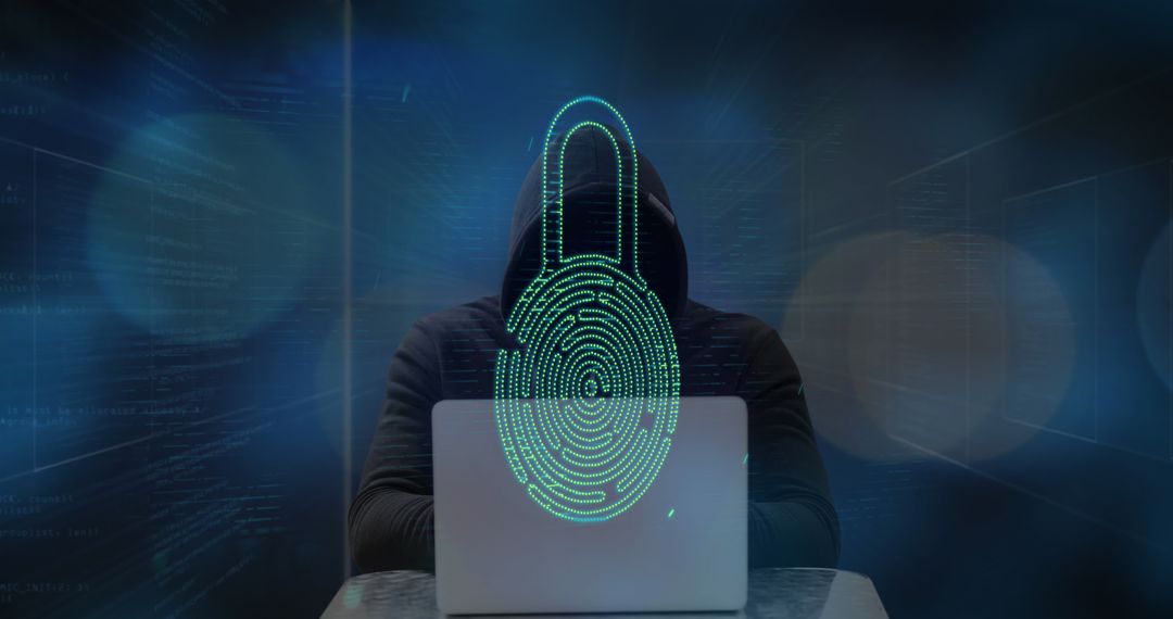 Hacker symbolism with fingerprint overlay depicting cybersecurity - Free Stock Photo | Pikwizard