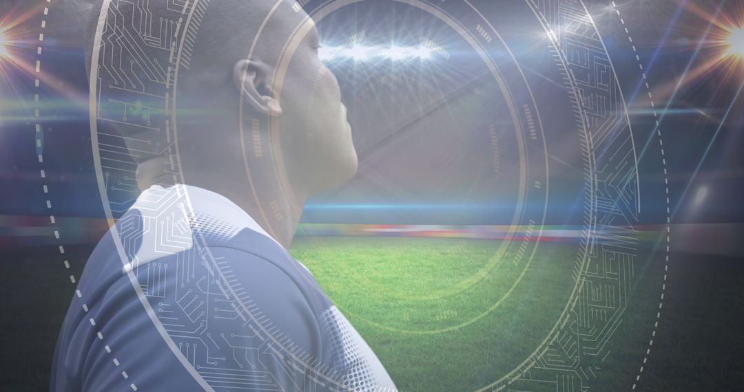 Rugby Player Envisaging with Futuristic HUD Overlay