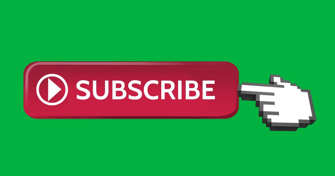 Red Subscribe Button with Pixelated Hand Cursor on Green Background