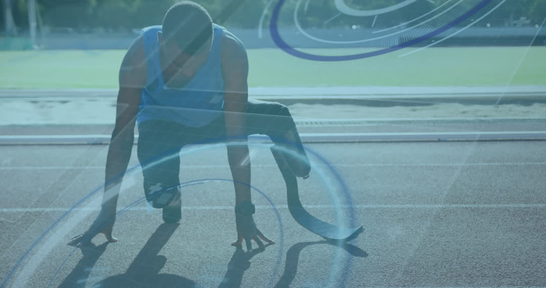 Athlete with Prosthetic Blade Ready to Begin Race